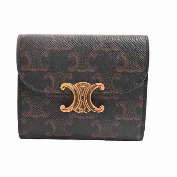 Celine | Bags | Celine Triomphe Small Compact Trifold Wallet Black Pvc ...